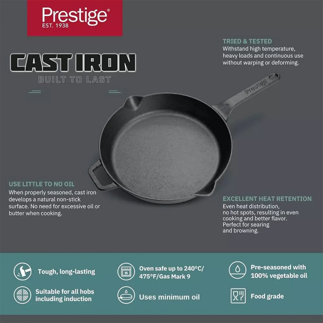 Prestige Cast Iron 26cm Dual Handle Frypan | ffwatchco.com